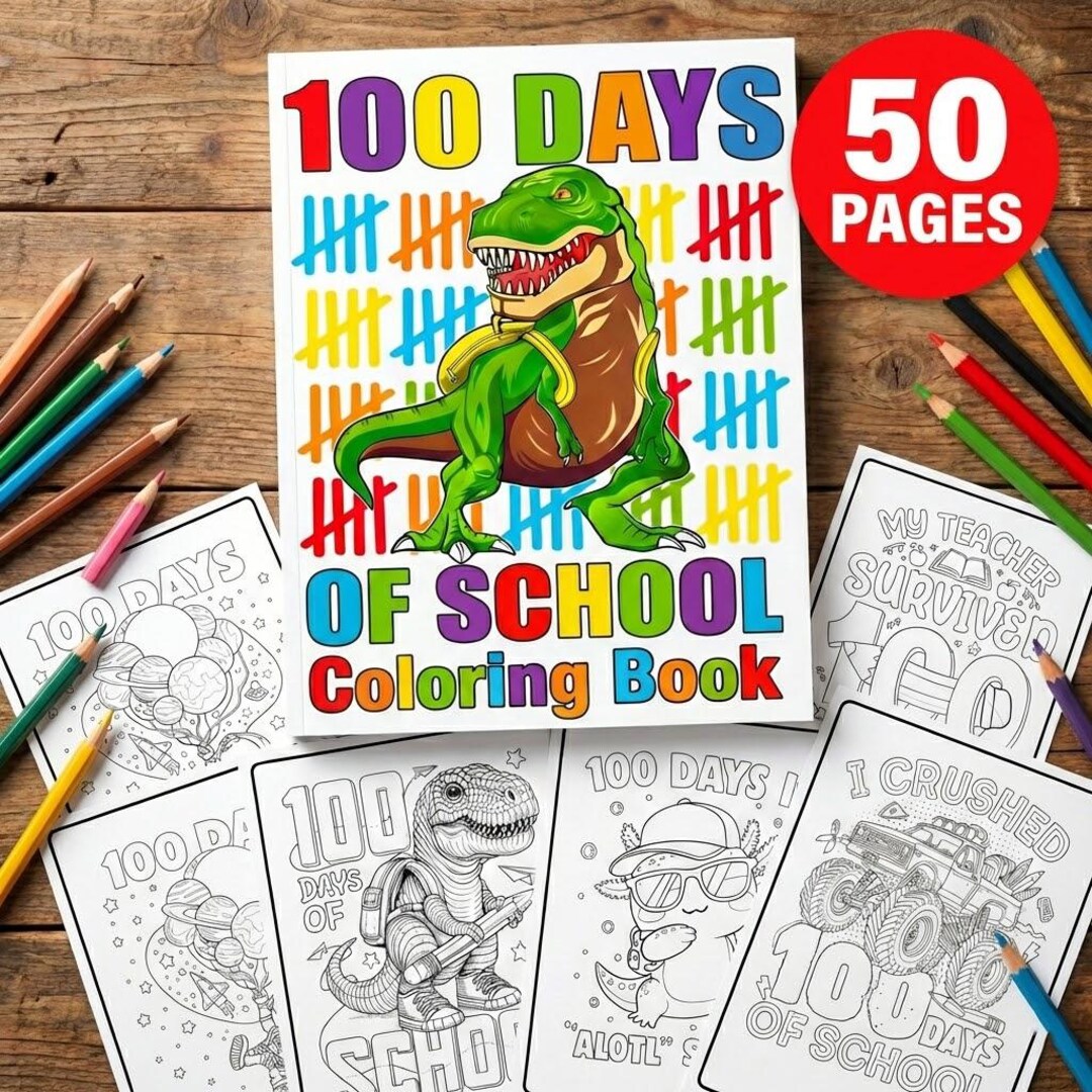 100 Days of School Coloring Book,100th Day of School Coloring Book, 100 ...