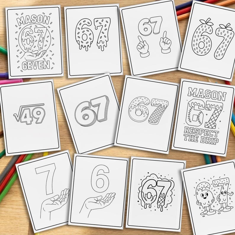 67 Funny Coloring Book, Printable Six Seven 67 Coloring Pages, Six ...