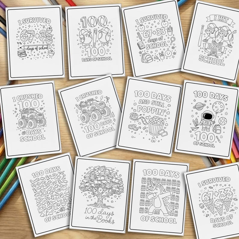 100 Days of School Coloring Page Set - 100 Days Class Activity - 100 ...