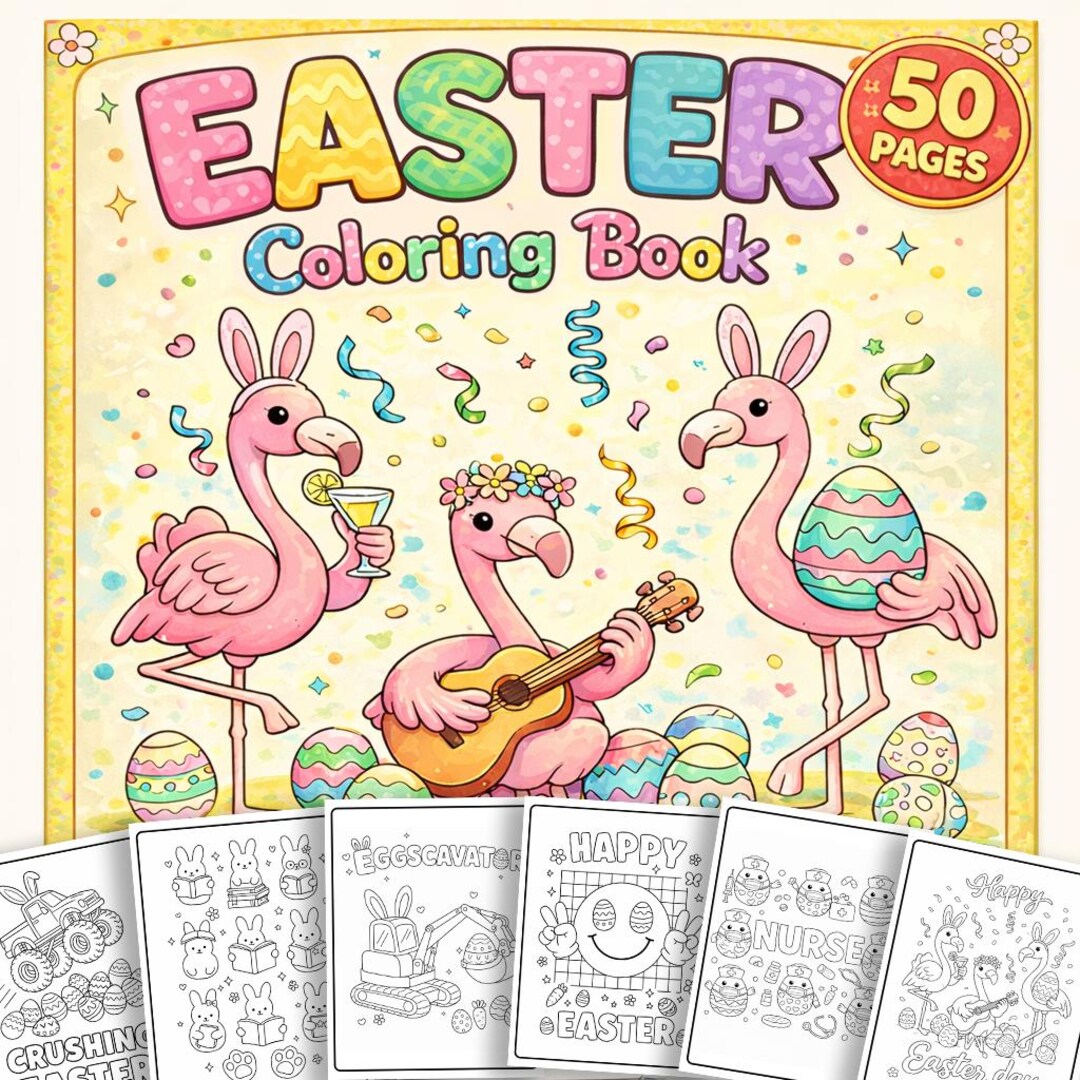 Easter Coloring Book, Cute Bunny and Easter Egg Coloring Pages, Fun ...