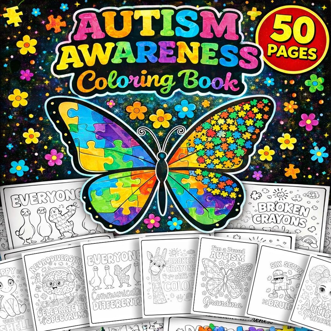 Autism Awareness Coloring Book 50 Pages, Empowering Neurodiversity ...
