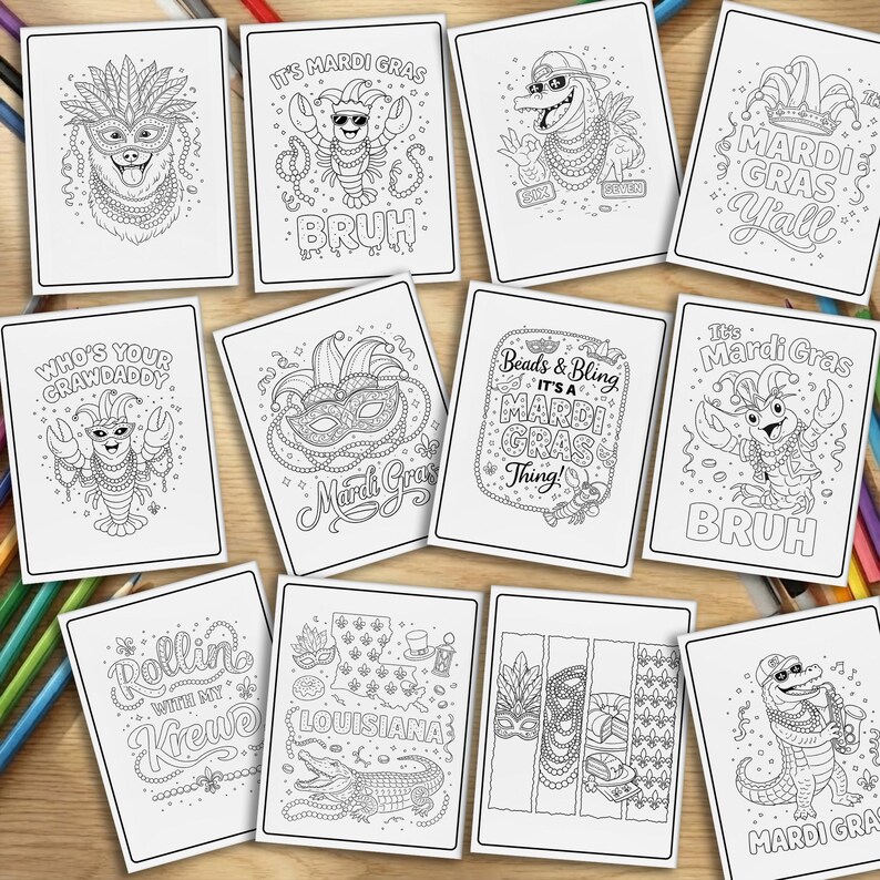 Mardi Gras Coloring Book, Funny Carnival Coloring Pages, Fat Tuesday ...