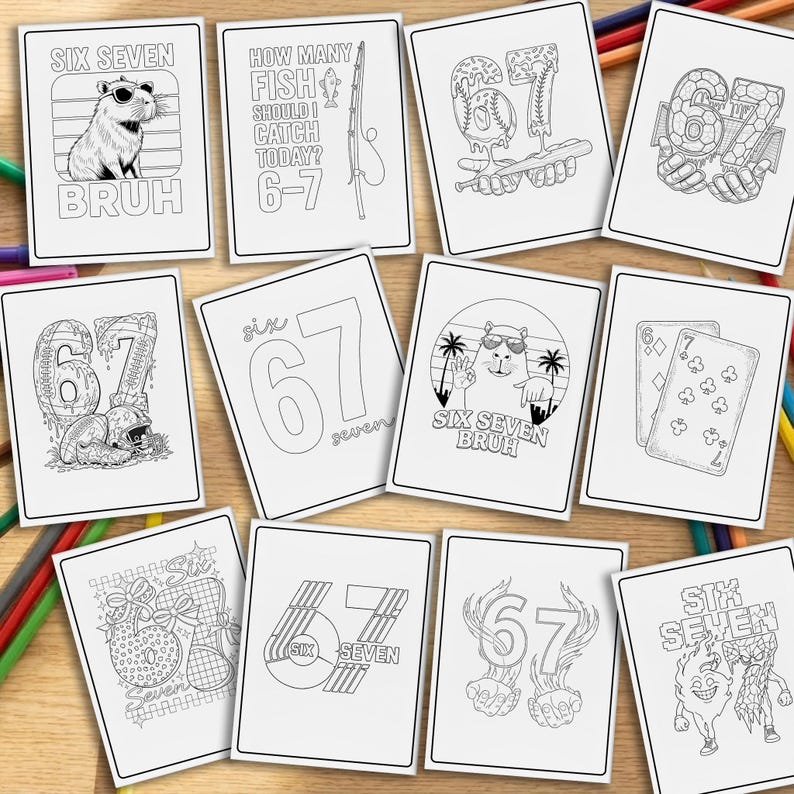 67 Coloring Book, Printable Six Seven Coloring Pages, Six Seven Viral ...