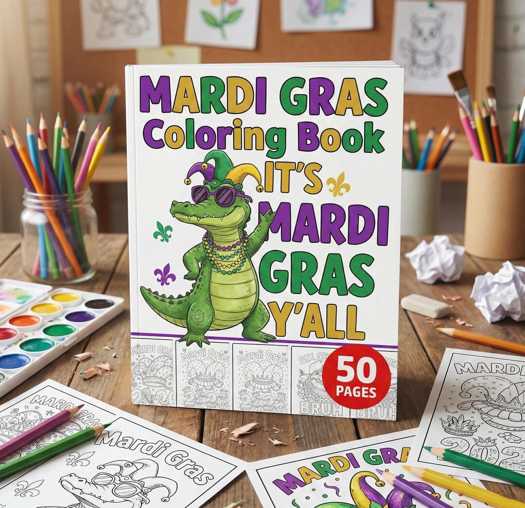 Mardi Gras Coloring Book for Kids and Adults, Carnival Party Coloring ...