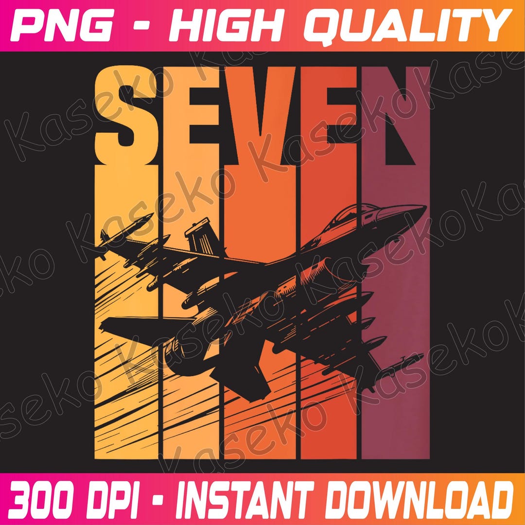 Military Fighter Jet Retro Seven Year Old Boys 7th Birthday Png, Retro ...