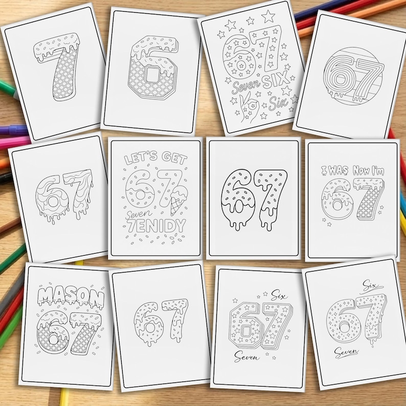 67 Funny Coloring Book, Printable Six Seven 67 Coloring Pages, Six ...