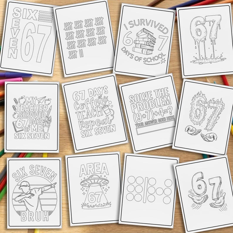 67 Coloring Book, Printable Six Seven Coloring Pages, Six Seven Viral ...