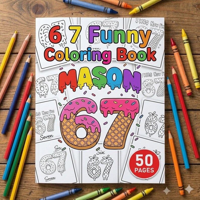 67 Funny Coloring Book, Printable Six Seven 67 Coloring Pages, Six ...