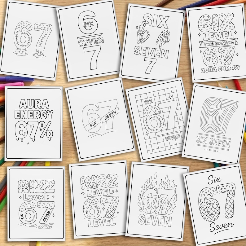 67 Funny Coloring Book, Printable Six Seven 67 Coloring Pages, Six ...