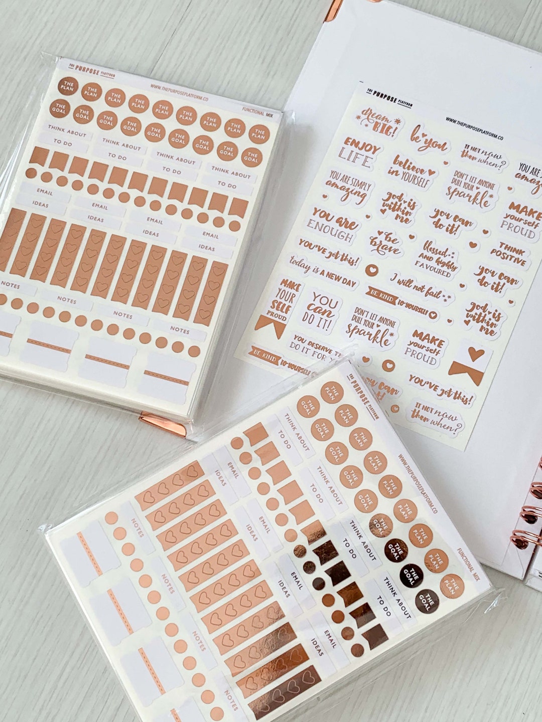 Rose Gold Planner Stickers – Twin Pack Motivational & Functional - Etsy UK