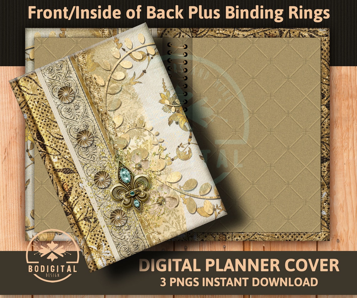 Digital Planner Cover Set With Rings Front and Back Covers PNG ...