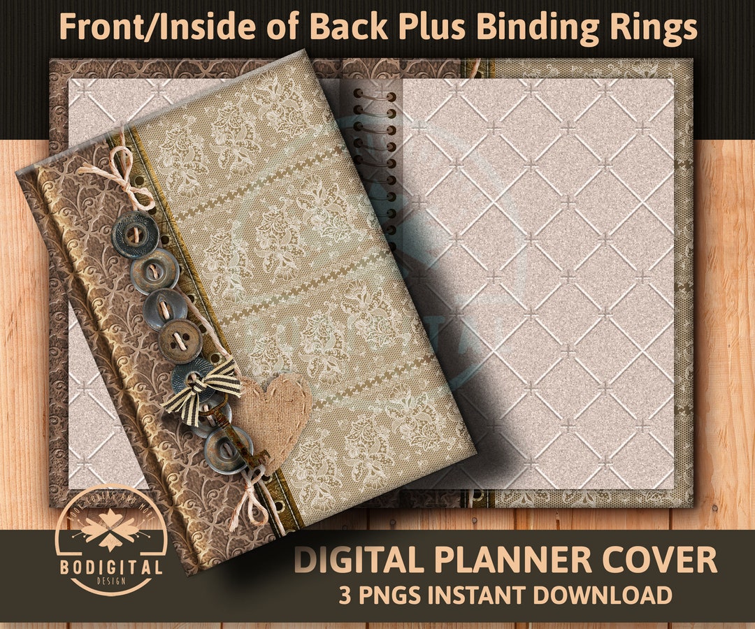 Digital Planner Cover Set With Rings Front and Back Covers PNG ...
