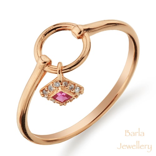 Ruby and Diamond Ring Stackable Ring in 14k Gold Dangle | Etsy