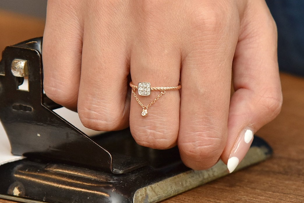 Diamond Dangle Ring Rose Gold Ring 14k Gold Dangle Diamond | Etsy