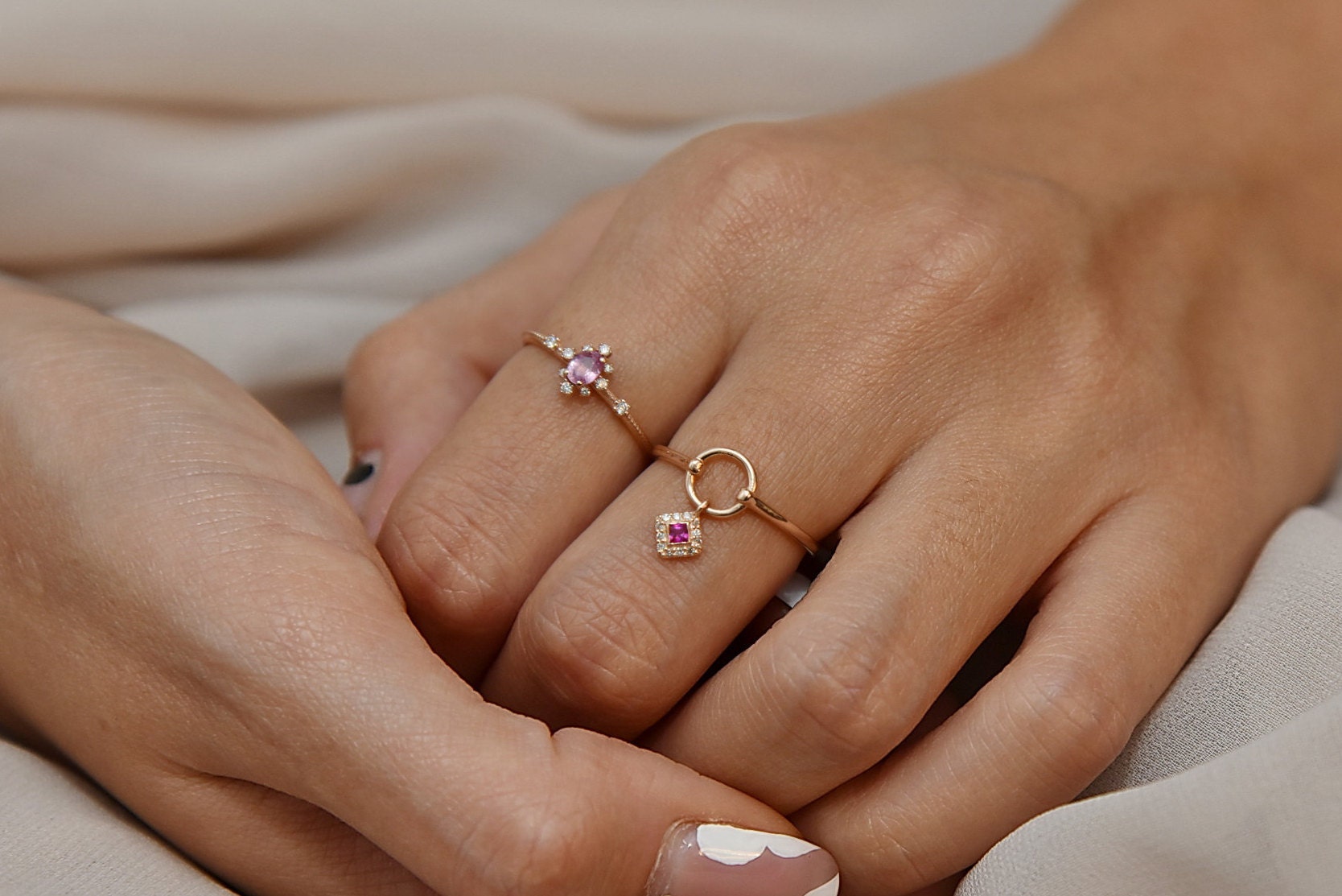 Ruby and Diamond Ring Stackable Ring in 14k Gold Dangle - Etsy