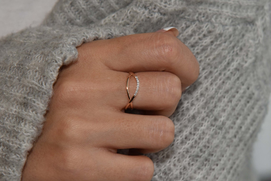 Interlock Ring 14k Diamond Double Band Ring Rose Gold | Etsy