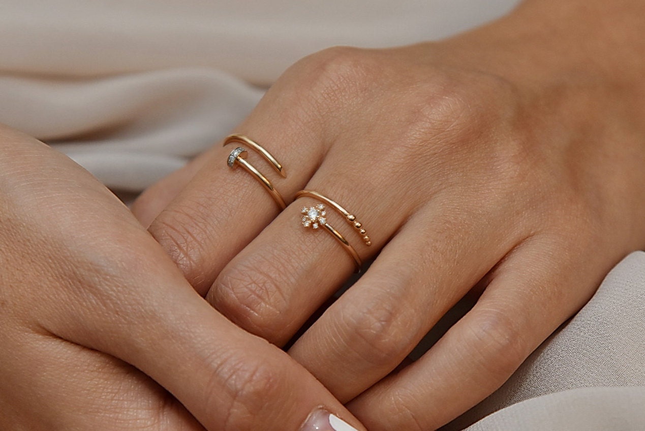 14k Minimalist Diamond Ring Open Diamond Ring Rose Gold | Etsy