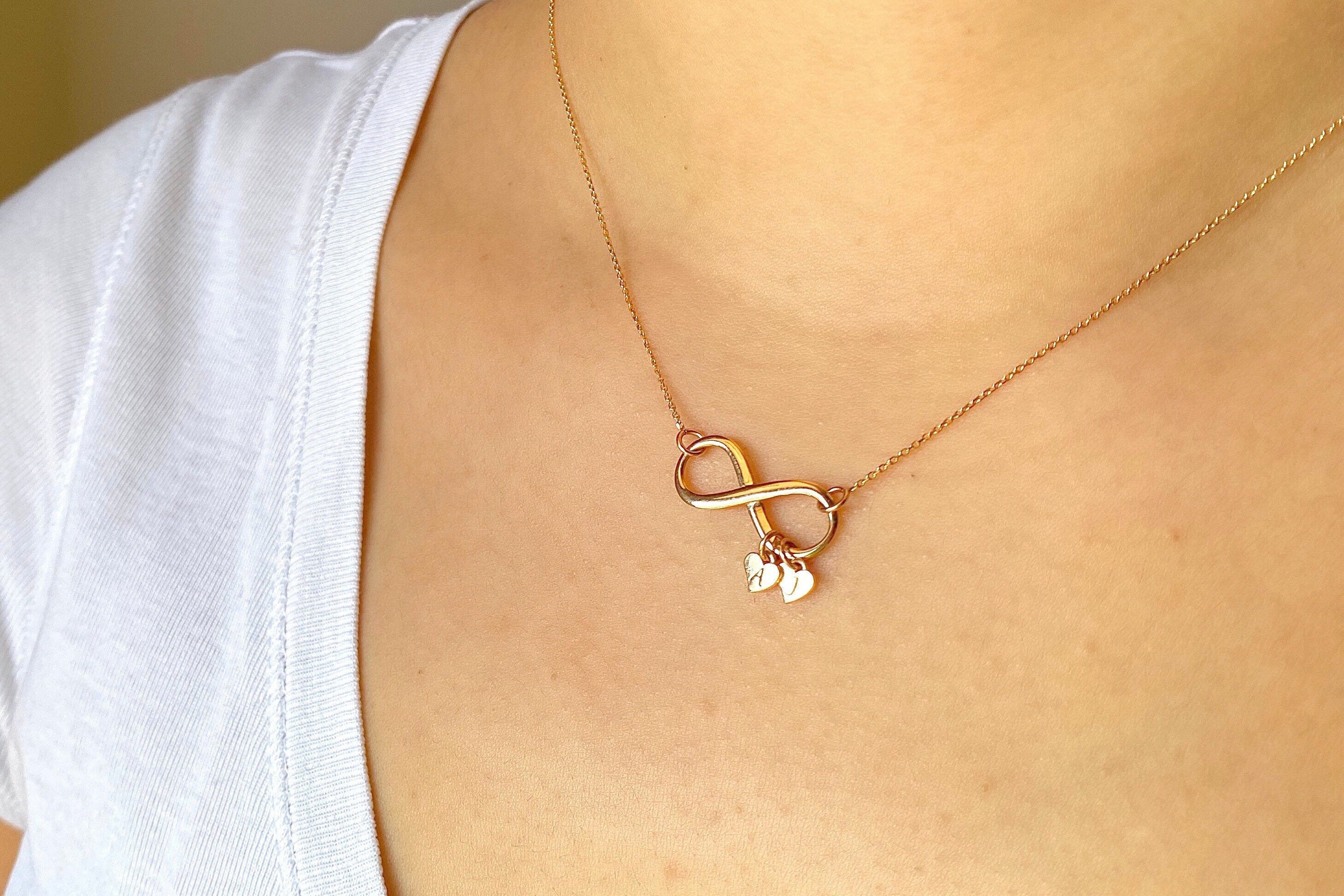14k Gold Infinity Necklace with Initials Personalized | Etsy