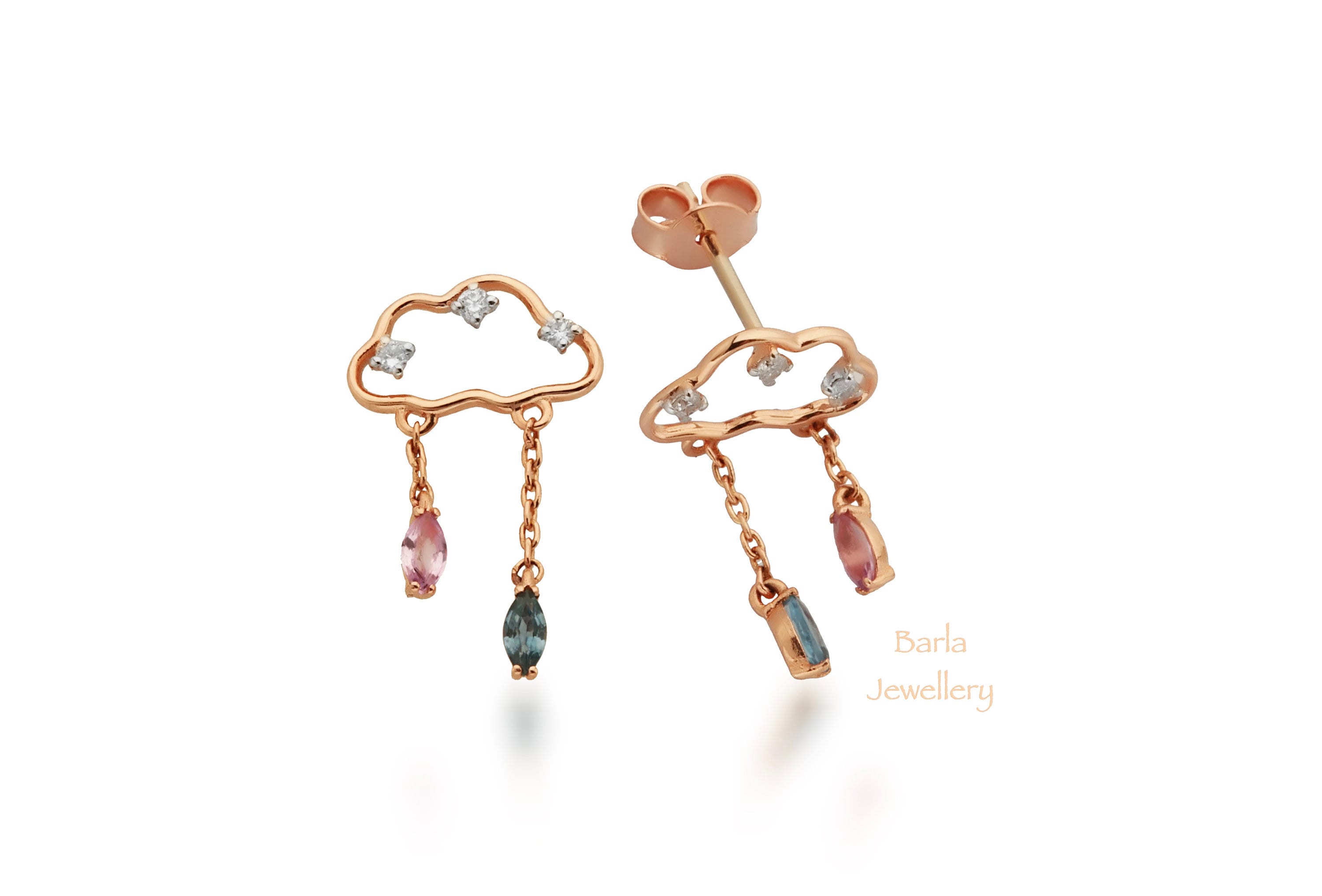 Diamond Cloud Earring 14k Gold Earring Solid Gold Cloud - Etsy