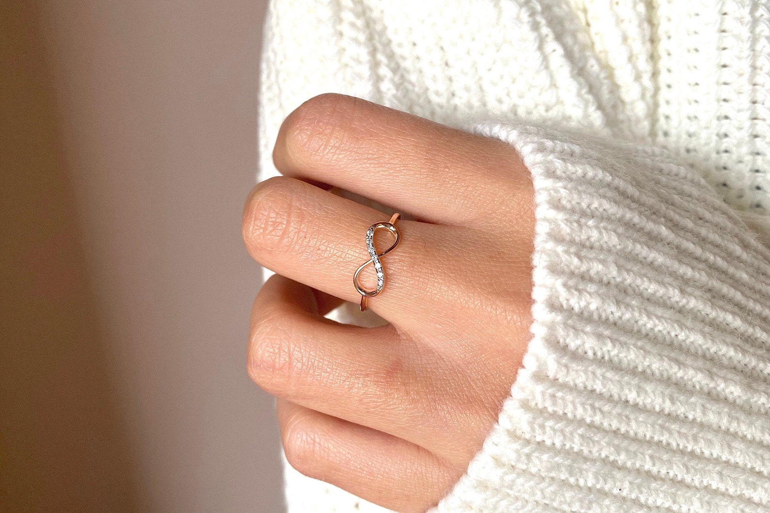 14k Rose Gold Diamond Infinity Ring: Dainty Stacking Ring - Etsy