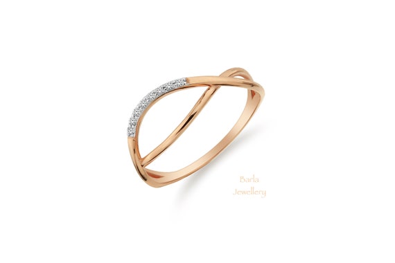 Interlock Ring 14k Diamond Double Band Ring Rose Gold | Etsy
