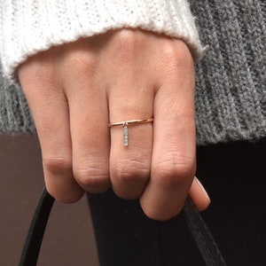 14k Rose Gold Diamond Dangle Ring, Tiny Charm Dangle Ring, Minimalist ...