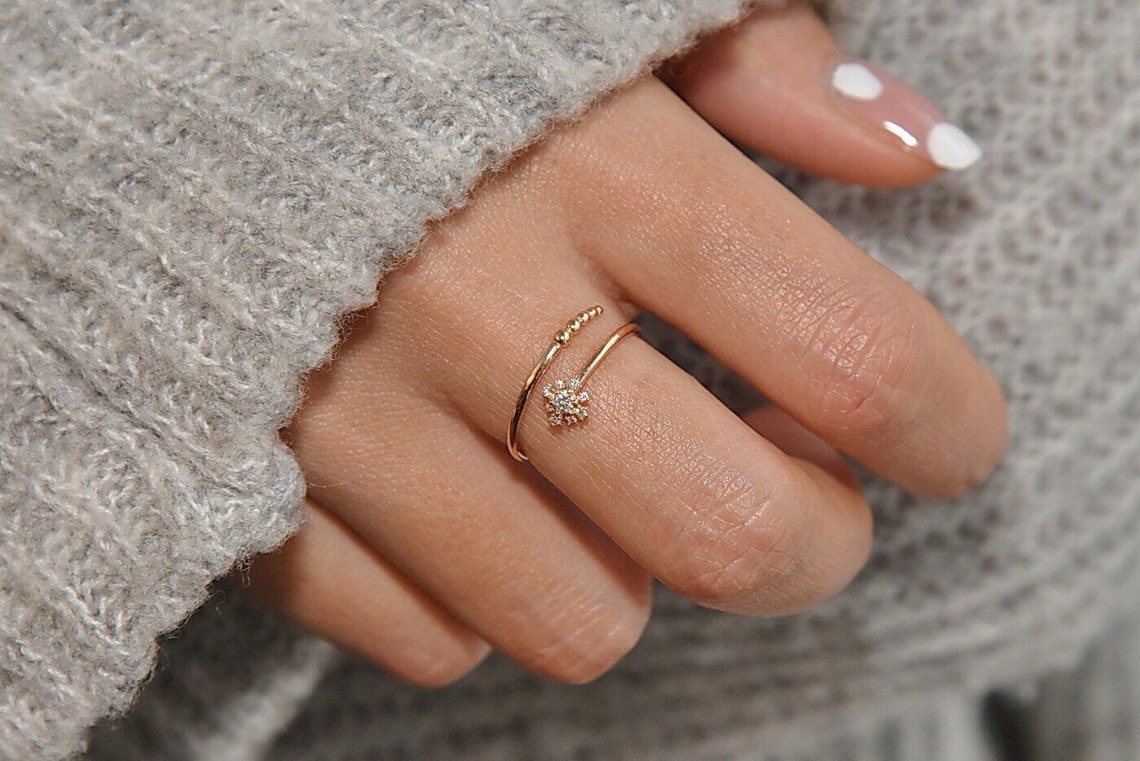 14k Minimalist Diamond Ring Open Diamond Ring Rose Gold | Etsy