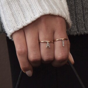 14k Rose Gold Diamond Dangle Ring, Tiny Charm Dangle Ring, Minimalist ...