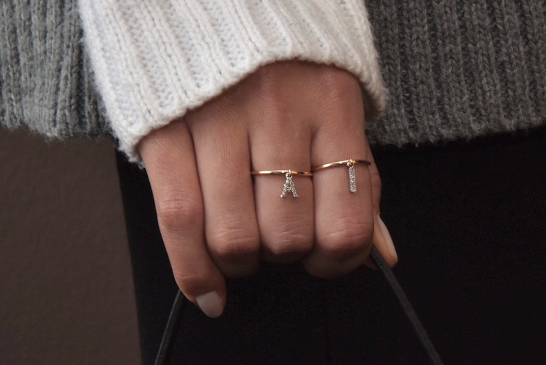 14k Rose Gold Diamond Dangle Ring Tiny Charm Dangle Ring - Etsy