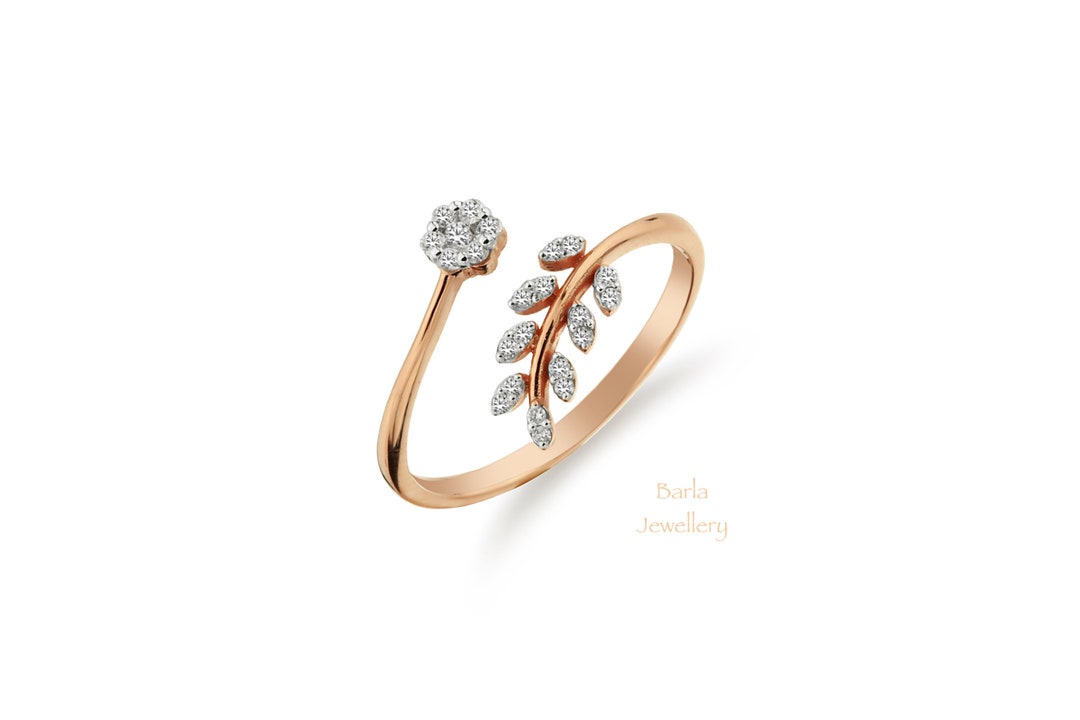 14k Diamond Ring,rose Gold Ring,open Flower Diamond Ring,diamond Gold ...