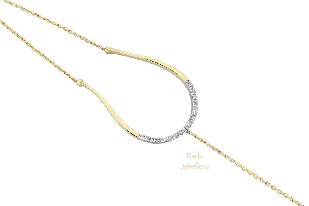 Diamond Bracelet, 14k Gold U-shape Diamond Bracelet, Genuine Diamond ...