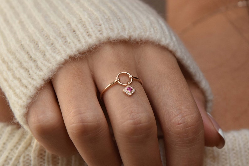 Ruby and Diamond Ring Stackable Ring in 14k Gold Dangle | Etsy