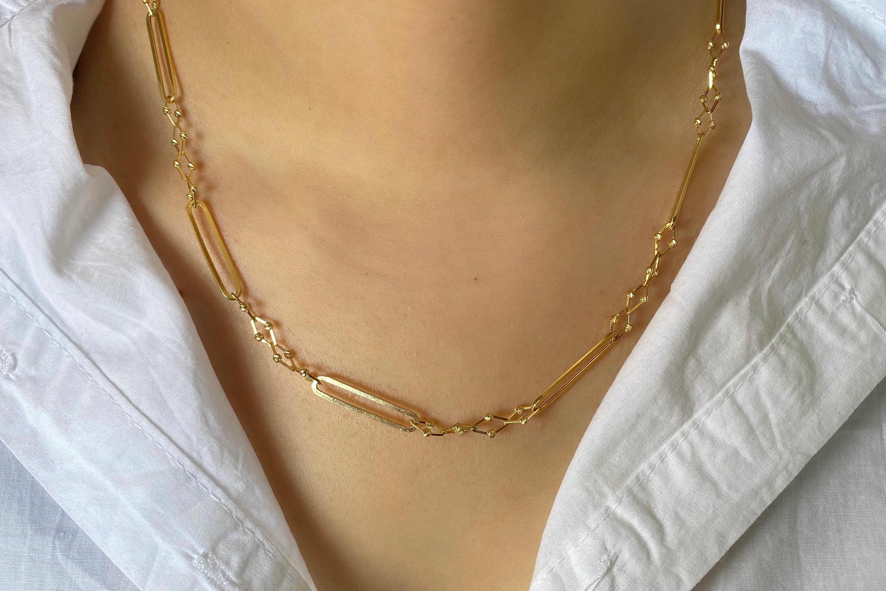 Gold Necklace 14k Gold Paper Clip Necklace Mixed Link | Etsy