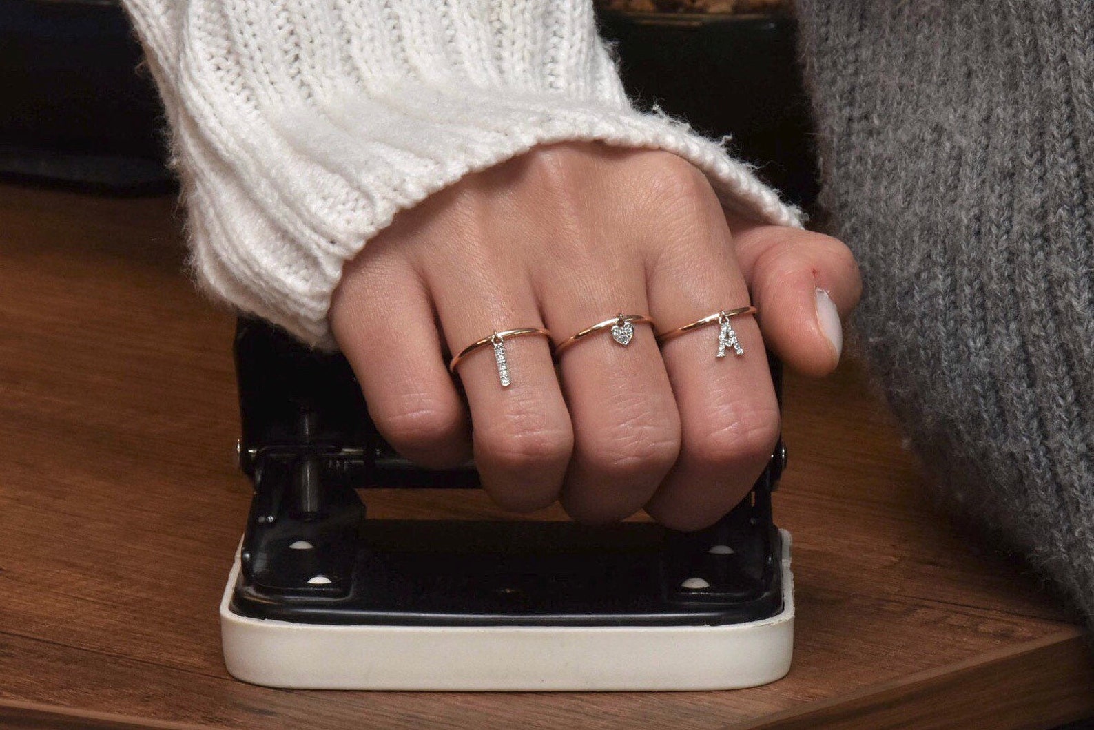 14k Rose Gold Diamond Dangle Ring Tiny Charm Dangle Ring - Etsy