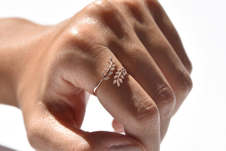 Diamond Open Leaf Ring 14k Diamond Leaf Ring Minimalist Open | Etsy