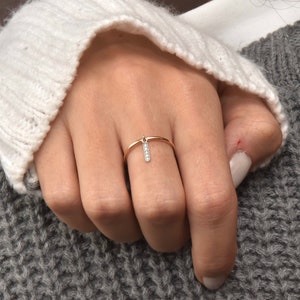 14k Rose Gold Diamond Dangle Ring, Tiny Charm Dangle Ring, Minimalist ...