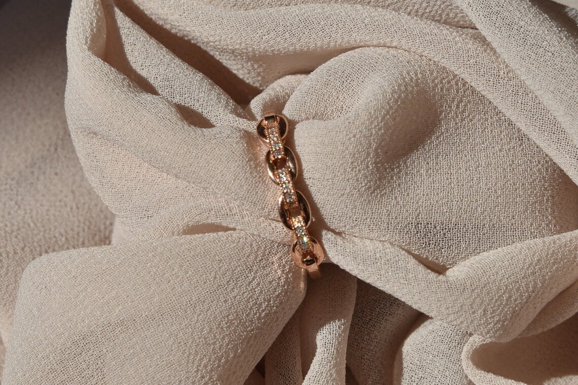 14k Chain Ring Chain Style Rose Gold Diamond Band Wedding - Etsy