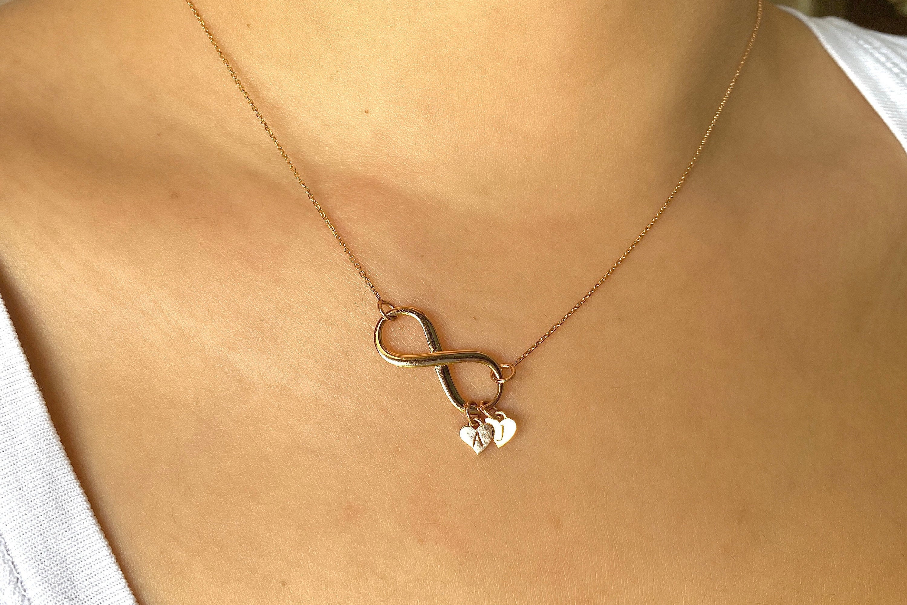 14k Gold Infinity Necklace with Initials Personalized | Etsy