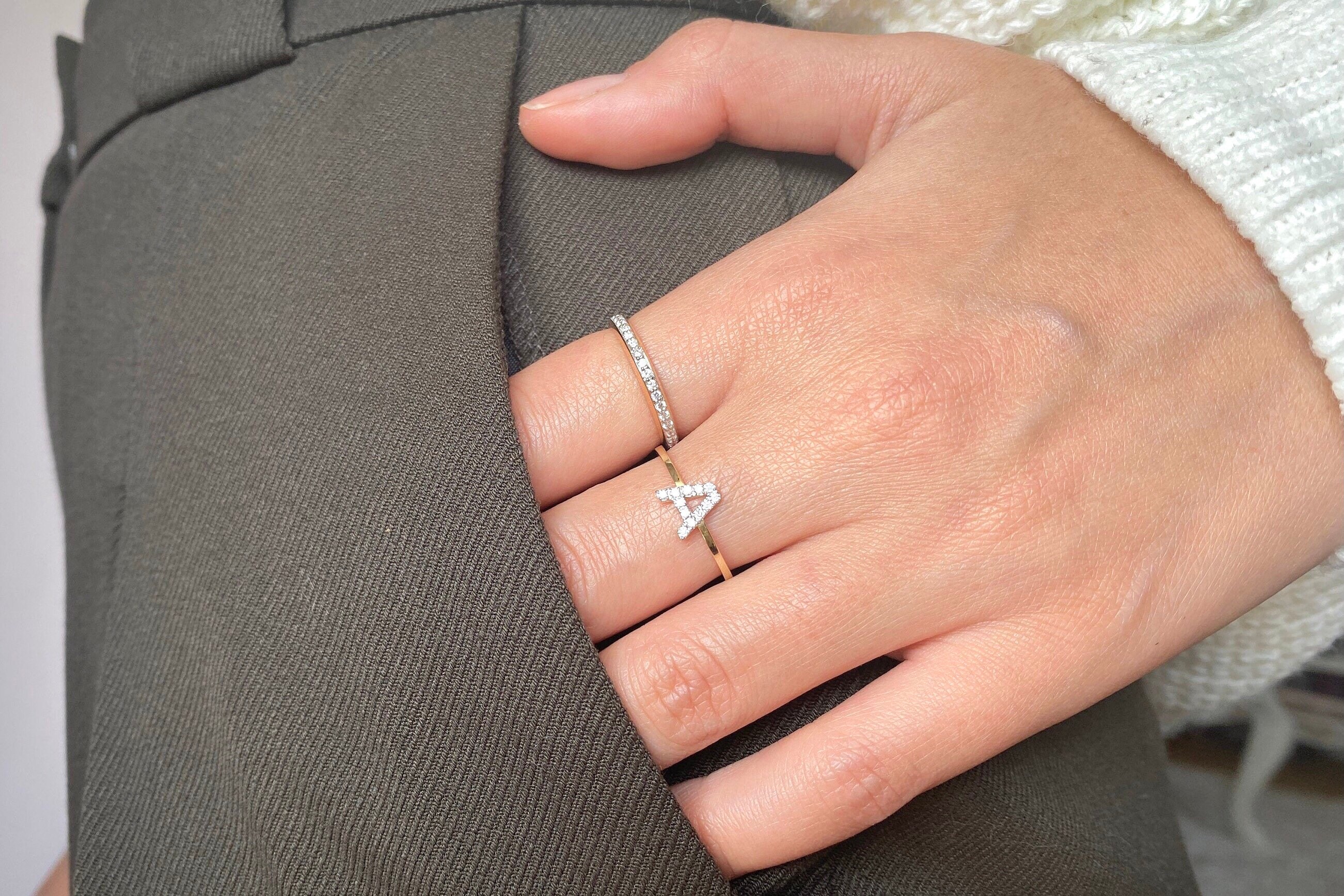 14k Gold Diamond Initial Ring Monogram Diamond Ring - Etsy