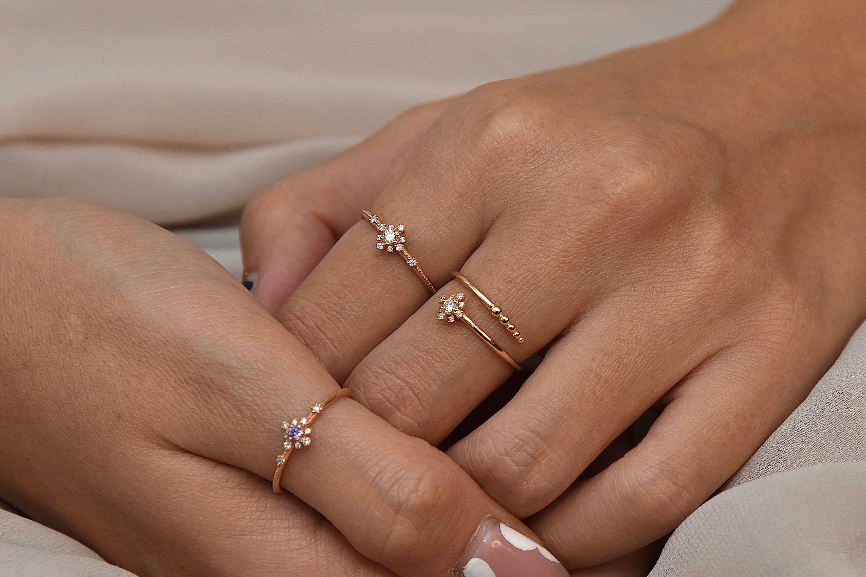 14k Minimalist Diamond Ring Open Diamond Ring Rose Gold - Etsy