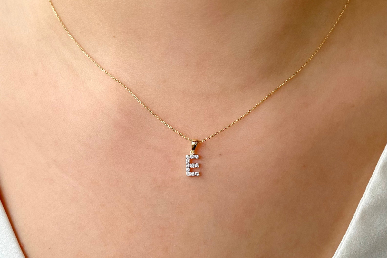 Initial Necklace 14k Gold Diamond Initial Necklace 14k Gold | Etsy