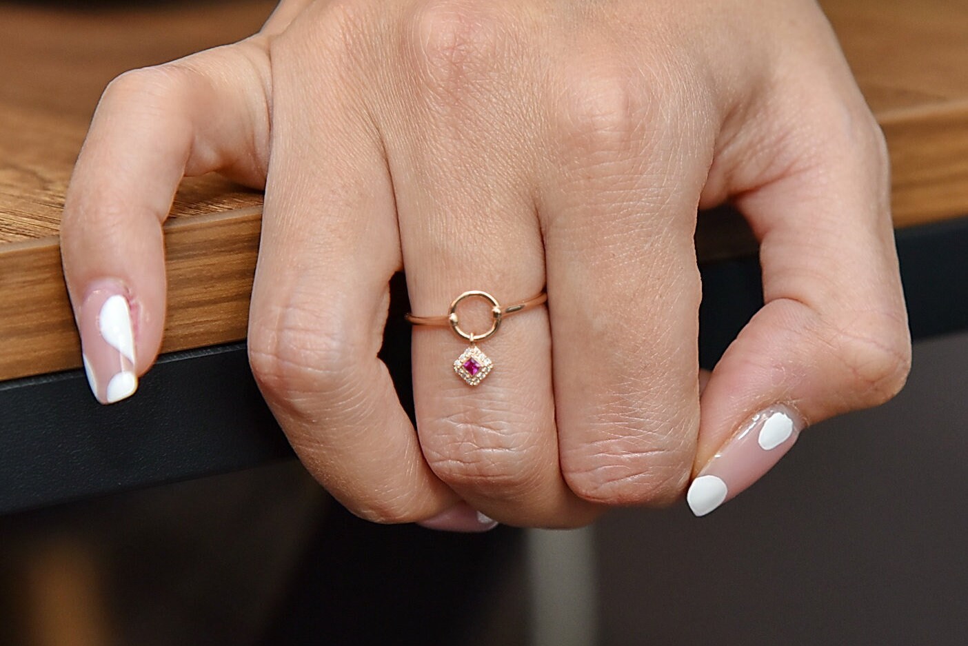 Ruby and Diamond Ring Stackable Ring in 14k Gold Dangle | Etsy