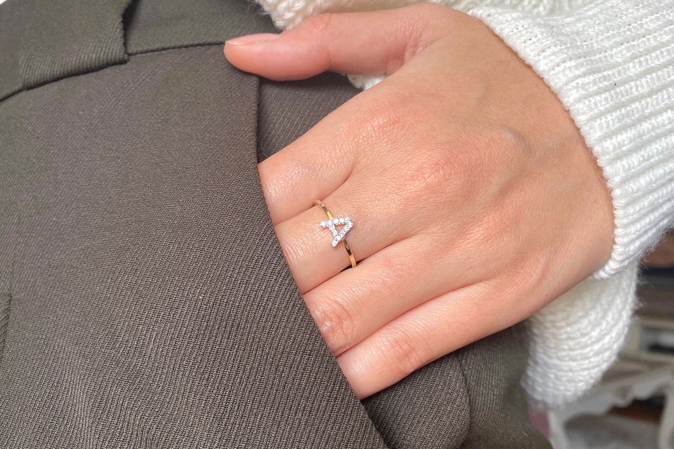 14k Gold Diamond Initial Ring Monogram Diamond Ring - Etsy