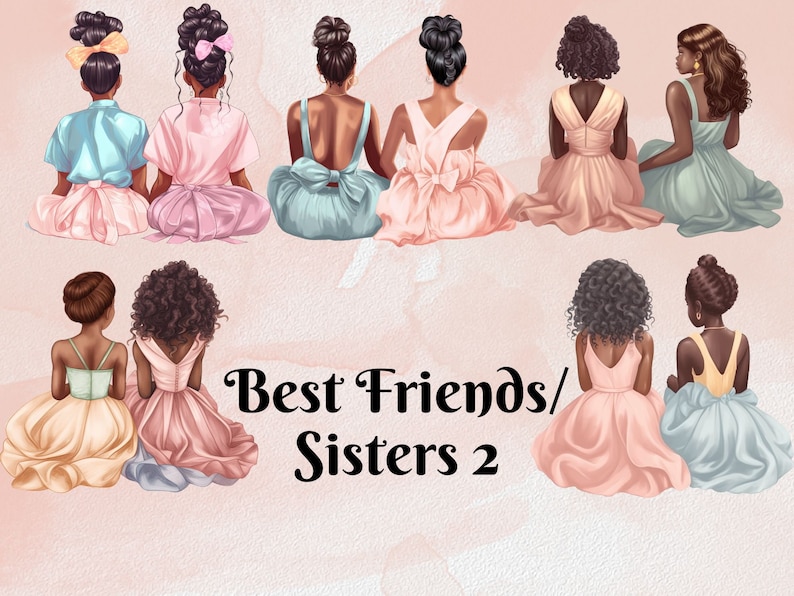 Black Best Friends, Sisters Back View African American Sisters Clipart ...
