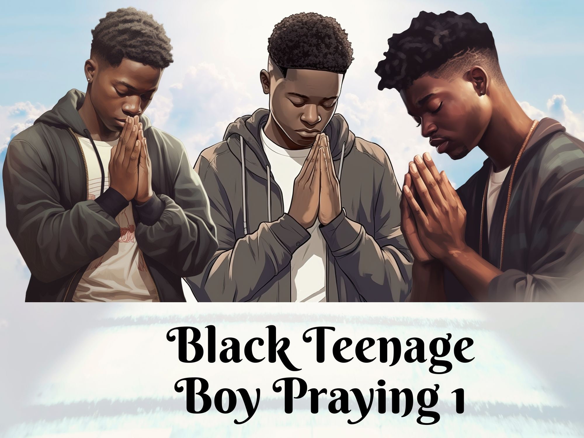 Black Teenage Boy Praying Clip Art Religious Pngs Christian Sublimation ...