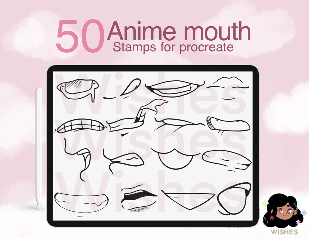 50 Anime Mouth, Procreate Brushes, Manga Brushes, Anime Brushes, Stamps ...