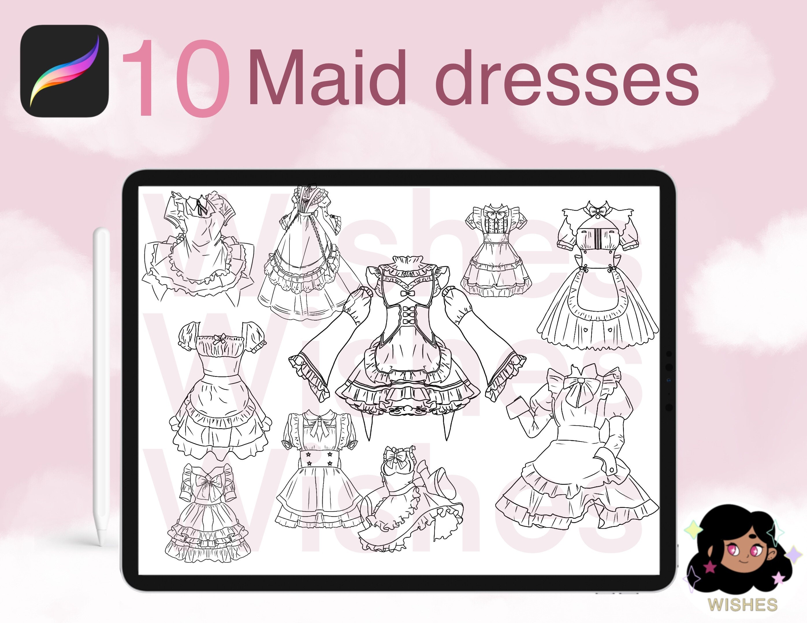 40 Anime & Manga Maide Dress Stamps for Procreateanime Maid - Etsy
