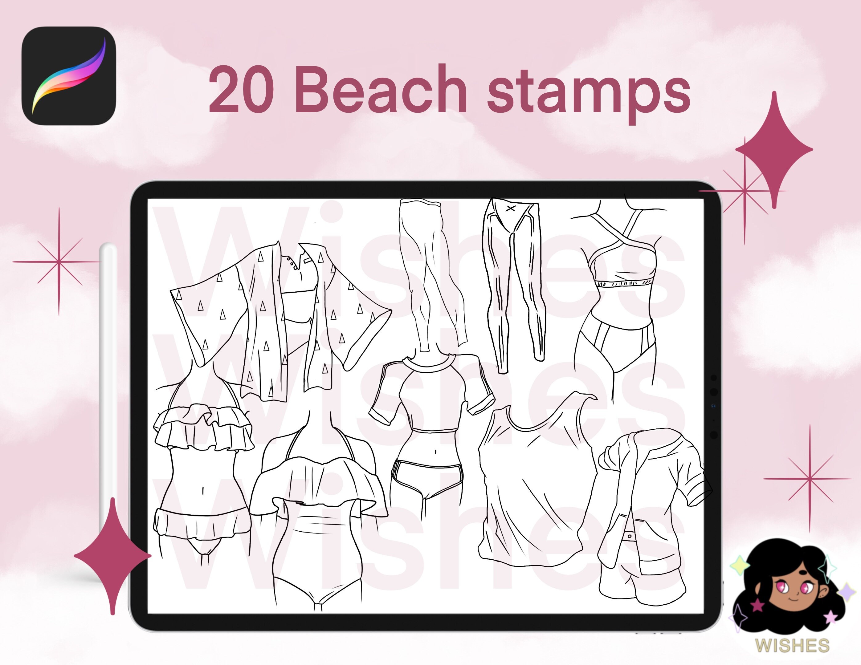 20 Beach Set, Procreate Brushes, Stamps, Summer Vibes. - Etsy