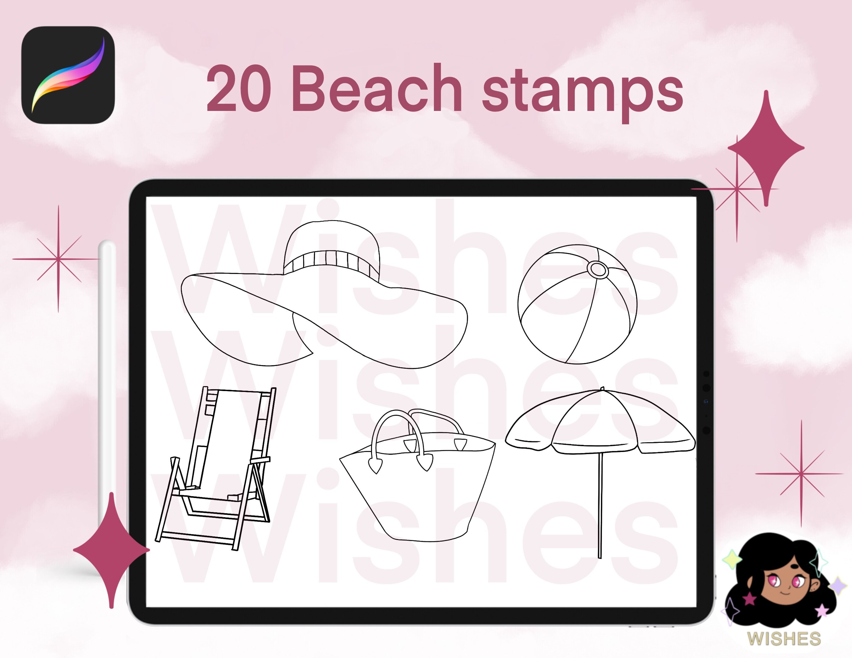 20 Beach Set, Procreate Brushes, Stamps, Summer Vibes. - Etsy