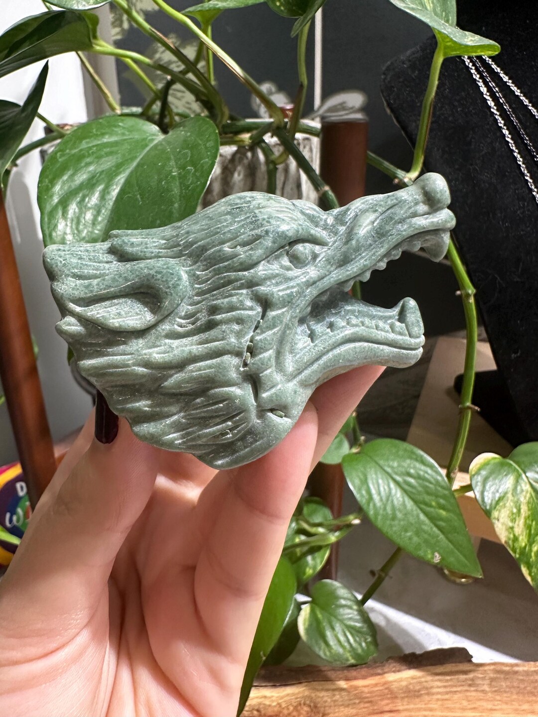 Jade Wolf Head Carving - Luck - Abundance - Good Health - Protection ...